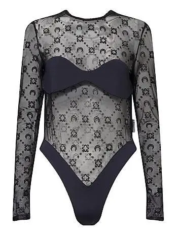MARINE SERRE Moonogram Flock Mesh Bodysuit - Black
