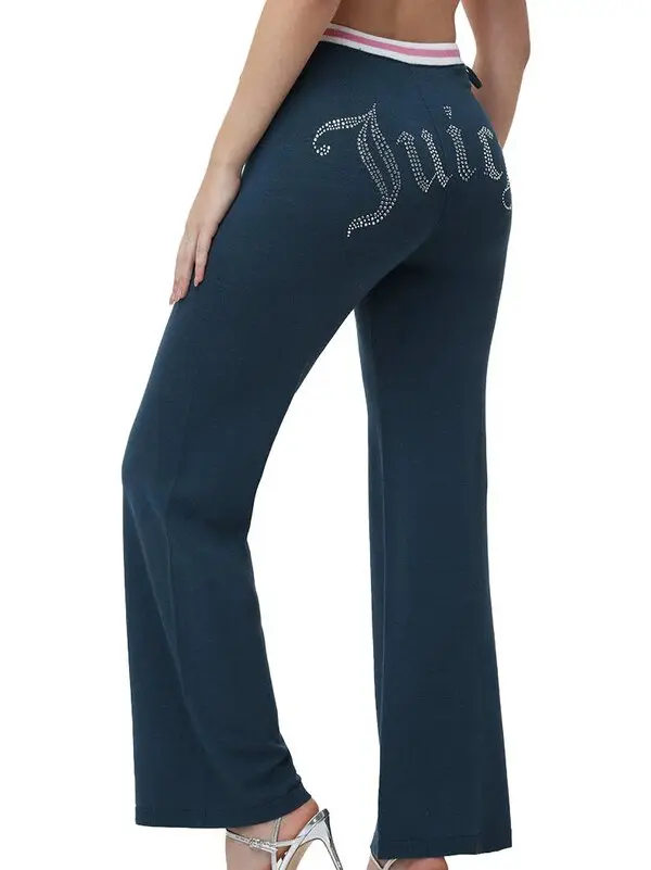Juicy Couture Wide-leg Pants With Rhinestone Logo - Dark Blue Combo