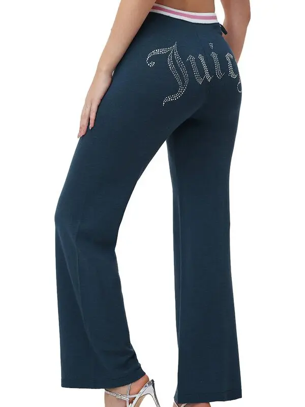 Juicy Couture Wide-leg Pants With Rhinestone Logo - Dark Blue Combo