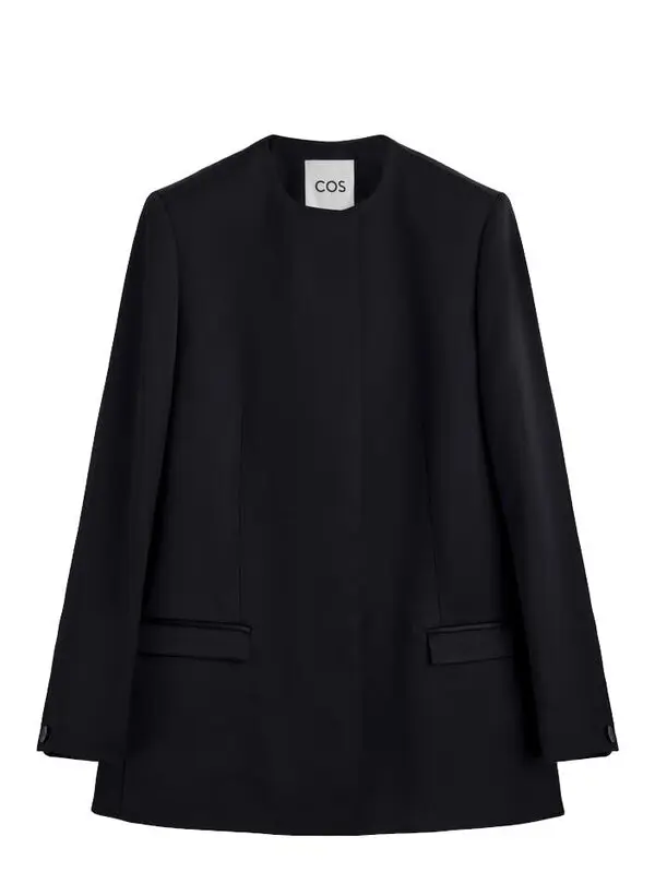 Cos Structured Collarless Satin Blazer - Black