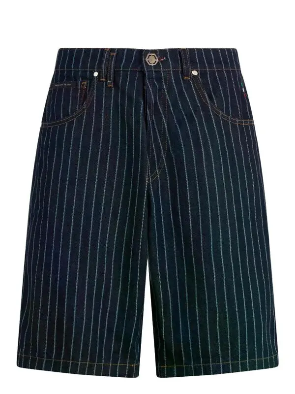 Philipp Plein Pinstriped Denim Shorts - Blue