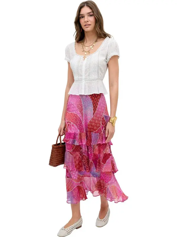 Rixo Preslee Midi Skirt - Pink