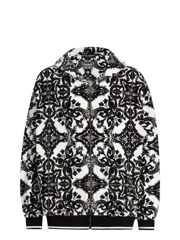 Dolce & Gabbana Majolica-print Zip-up Hoodie - Black