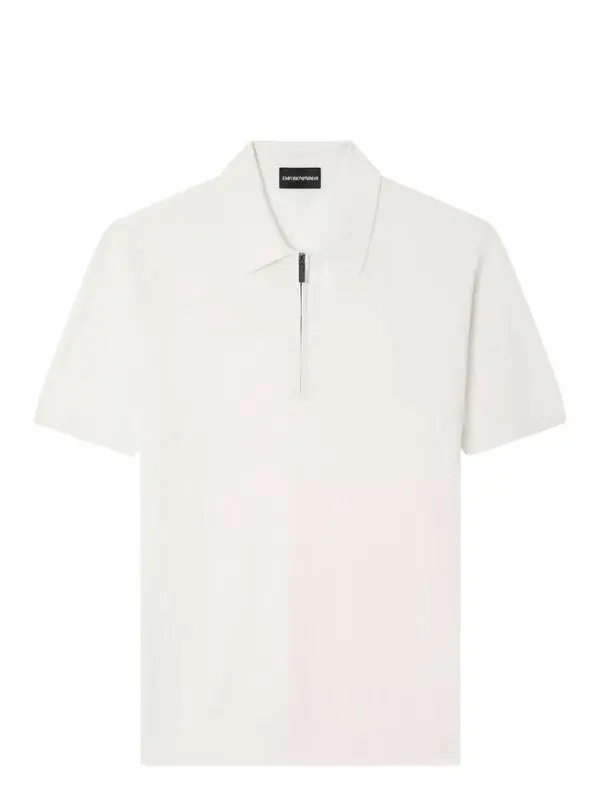 Emporio Armani Ribbed-knit Half-zip Polo Shirt - Neutrals