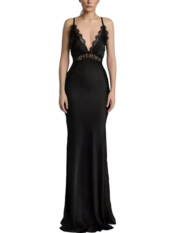 MIAU BY CLARA ROTESCU Lace-trim Satin Gown - Black