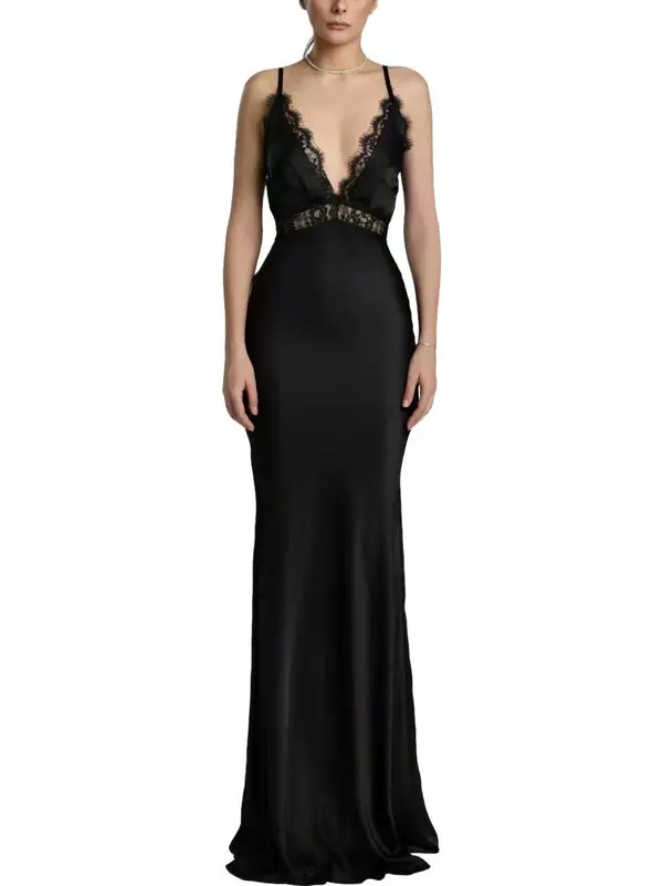 MIAU BY CLARA ROTESCU Lace-trim Satin Gown - Black