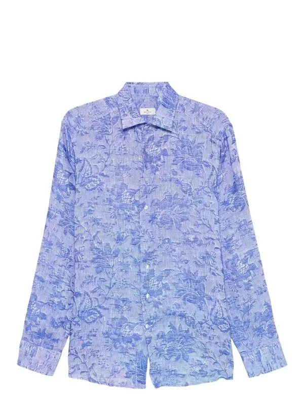 Etro Floral-print Slub-texture Shirt - Blue