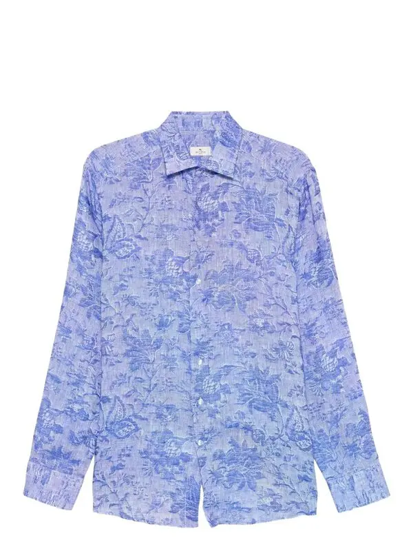 Etro Floral-print Slub-texture Shirt - Blue