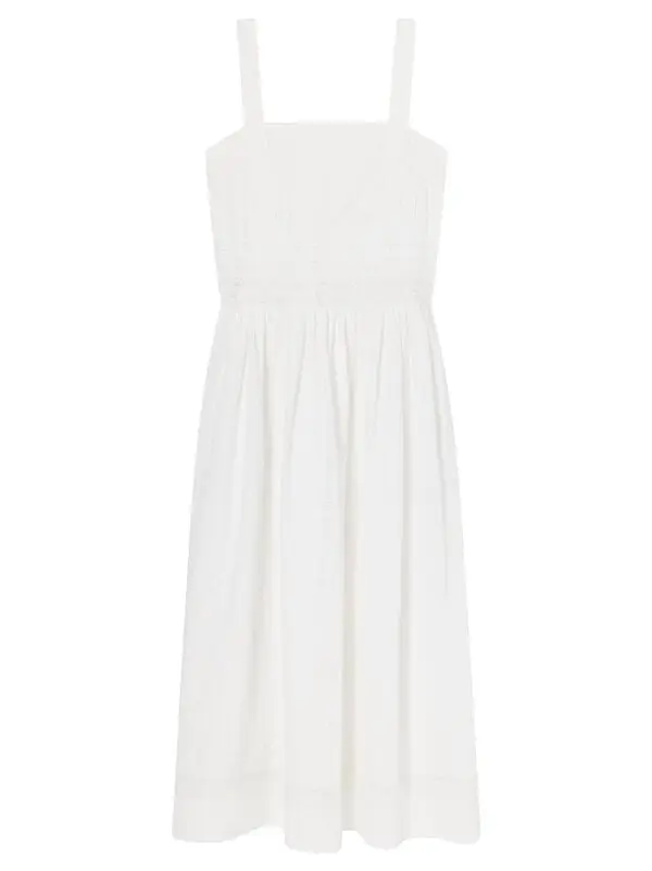 Loretta Caponi Antigua Lace-trimmed Embroidered Midi Dress - White