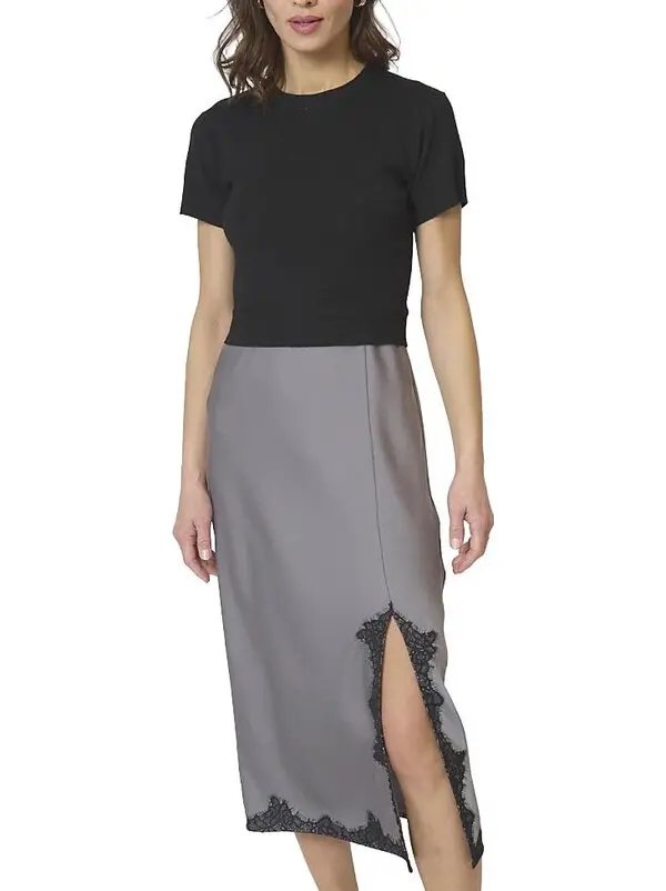 Central Park West Celeste Lace And Sweater Combo Dress - Black And Grey