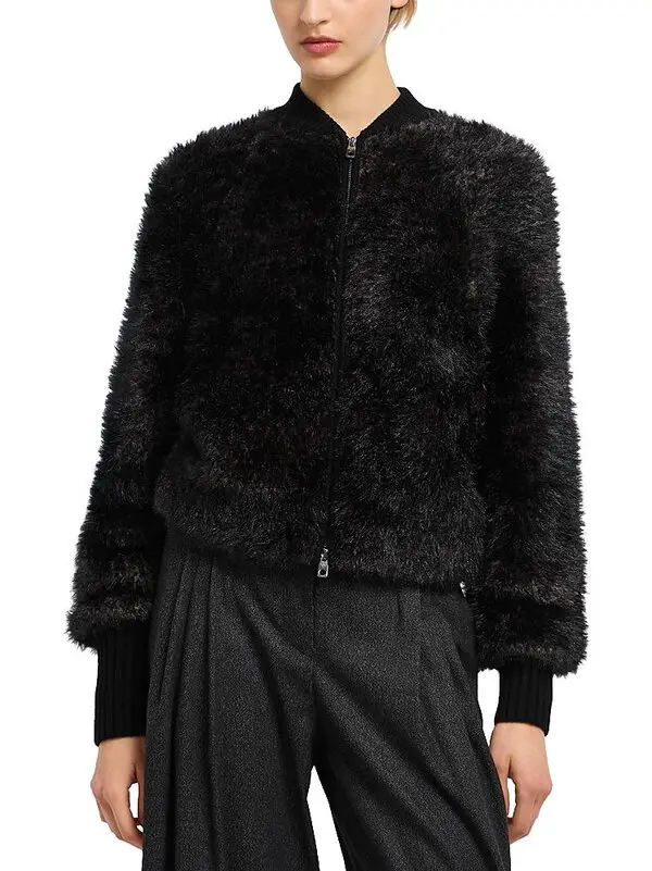 Emporio Armani Faux Fur Bomber Jacket - Black