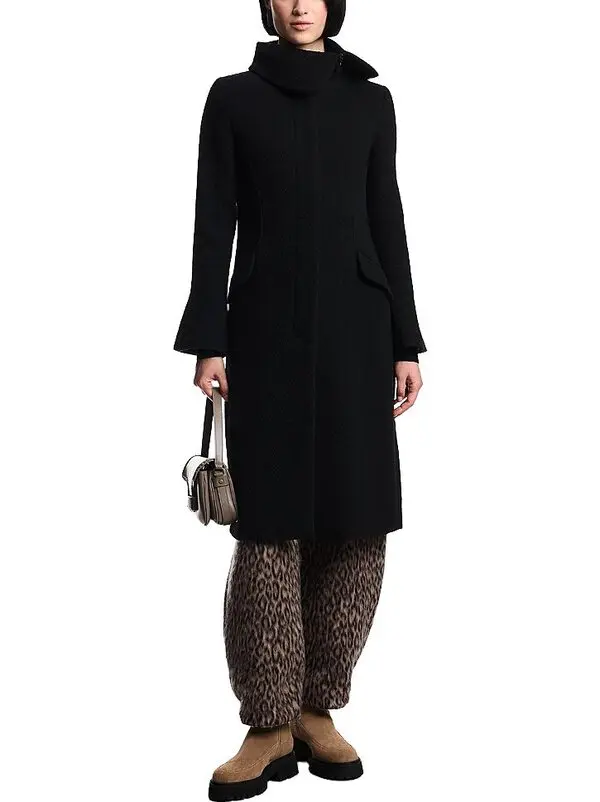 Emporio Armani Tricot Effect Coat With Detachable Collar - Black