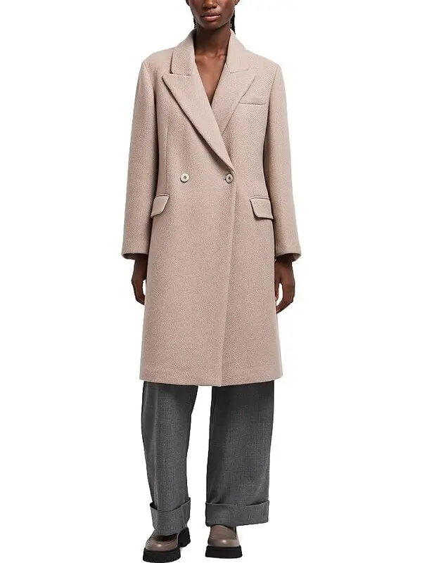 Emporio Armani Knitwear Effect Double Breasted Coat - Beige Melange