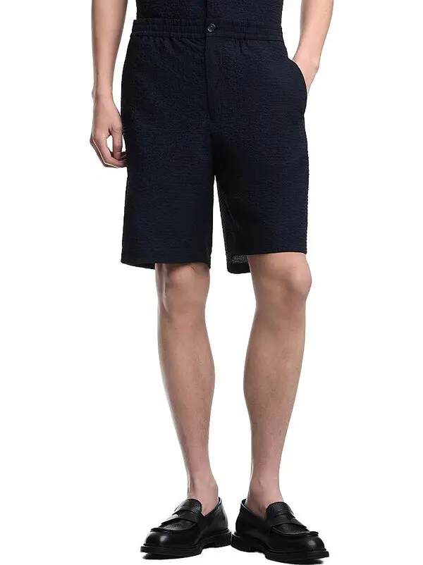 Emporio Armani Regular Fit Seersucker Bermuda Shorts - Dark Navy