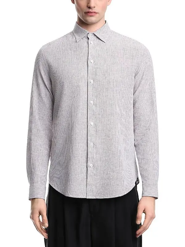 Emporio Armani Regular Fit Classic Collar Shirt - Brown Stripes