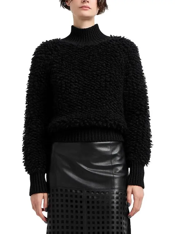 Emporio Armani Mock Neck Boucle Sweater - Black
