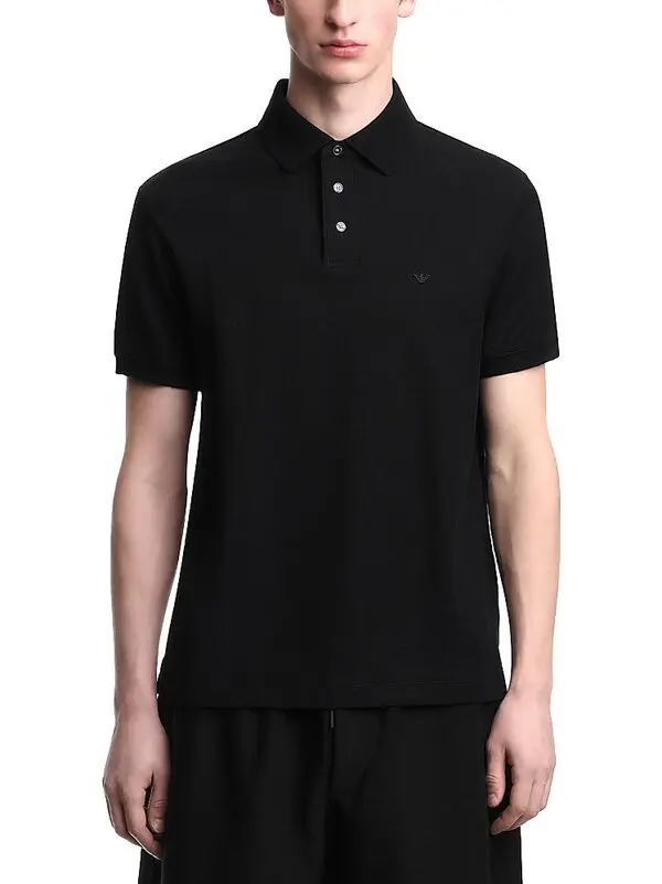 Emporio Armani Regular Fit Cotton Pique Polo Shirt - Black Beauty