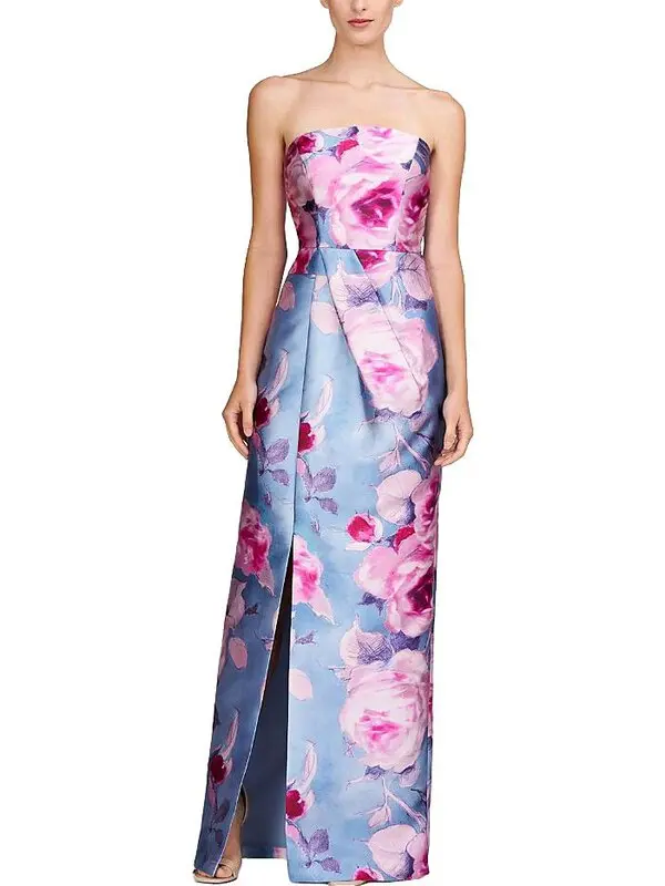 KAY UNGER Lucienne Strapless Column Gown - Pearl Blue