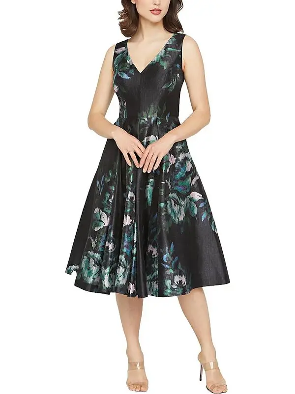 KAY UNGER Brooke Midi Dress - Black/deep Green