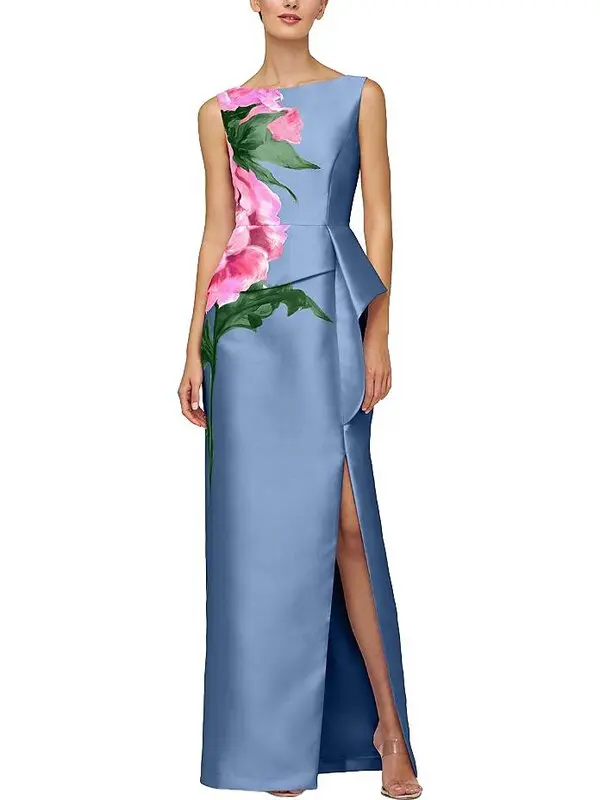 KAY UNGER Luciana Column Gown - Pearl Blue Multi