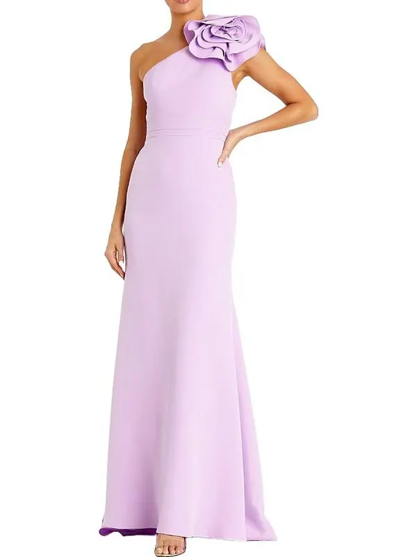 Mac Duggal Crepe One-shoulder Gown With 3d Flower - Lilac