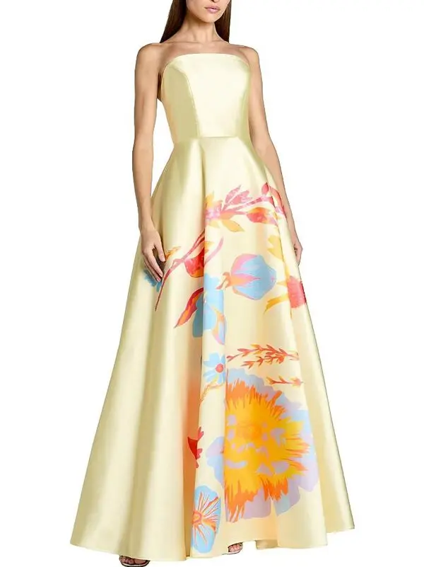 Mac Duggal Printed Mikado Strapless Ballgown - Butter Multi