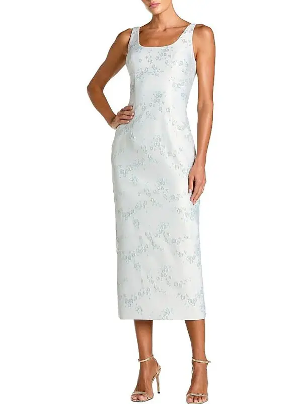 Mac Duggal Brocade Sleeveless Scoop Neck Midi Dress - Blue Multi