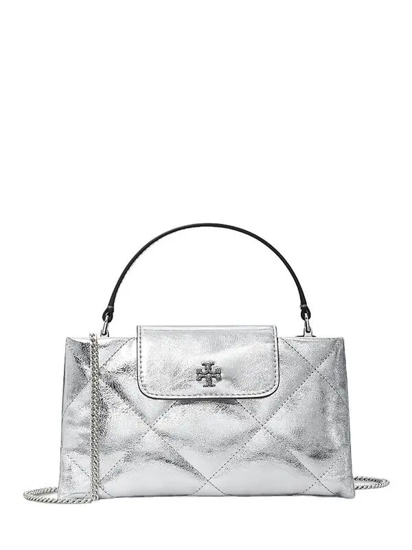 Tory Burch Kira East/west Diamond Quilted Top Handle Bag - Silver