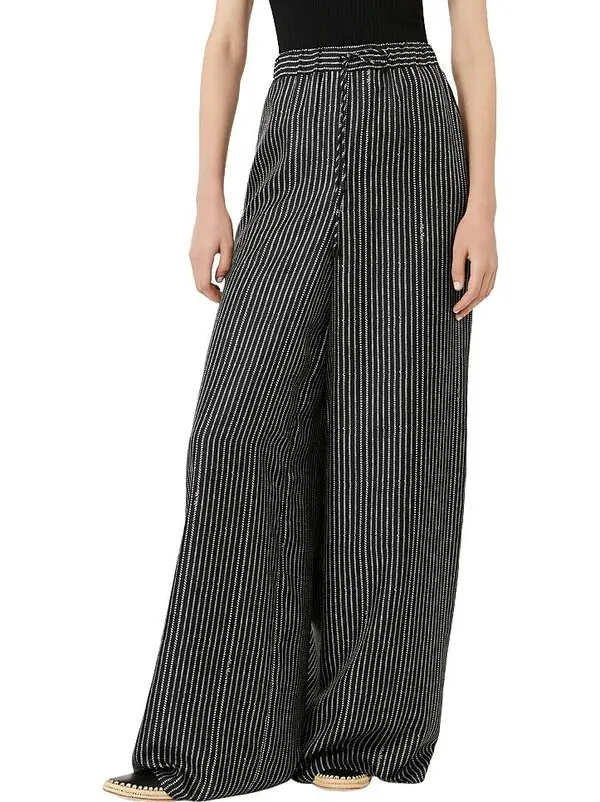 Max Mara Mxmclarino Silk Wide Leg Pants - Black/white