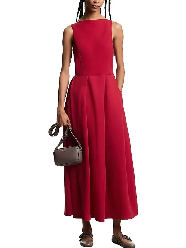 Emporio Armani Technical Cady Pleated Midi Dress - Diamond Red