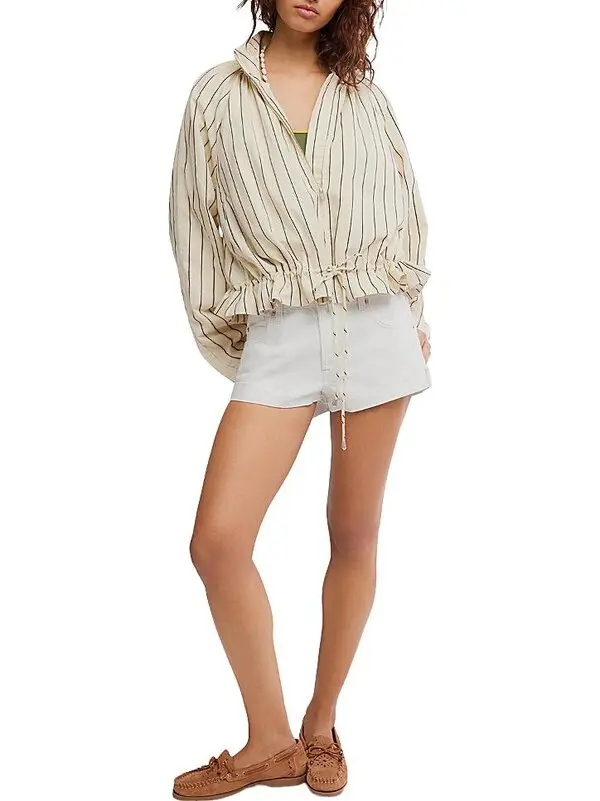 Free People Devon Striped Balloon Jacket - Ivory Combo