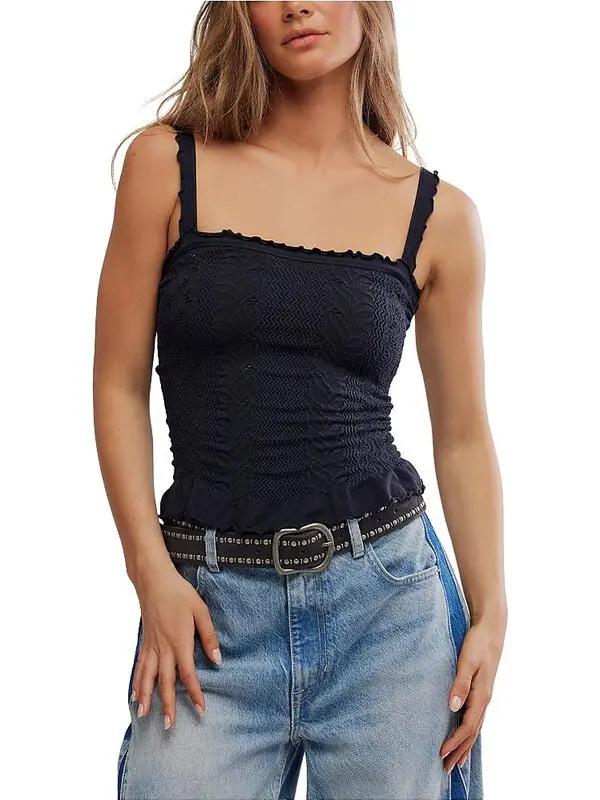 Free People So Soft Femme Square Neck Top - Black