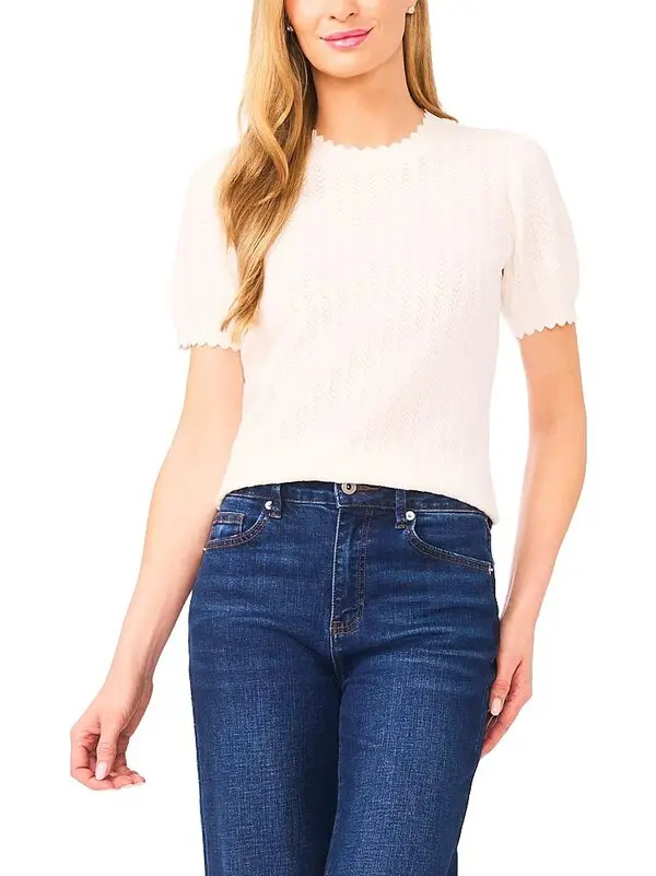 CECE DUPRAZ Pointelle Short Sleeve Sweater - Antique White