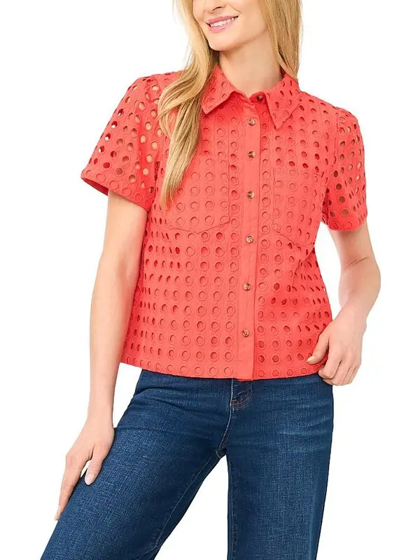 CECE DUPRAZ Eyelet Short Sleeve Shirt - Cayenne