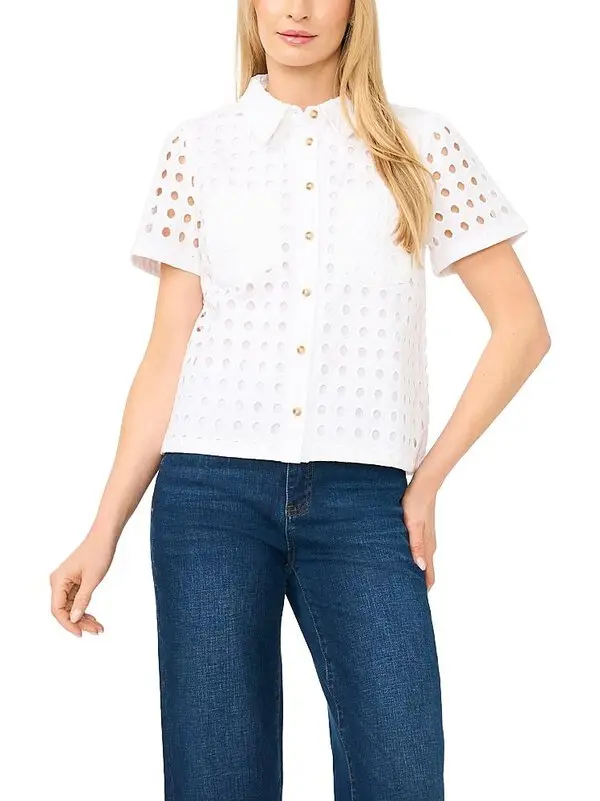 CECE DUPRAZ Eyelet Short Sleeve Shirt - Ultra White