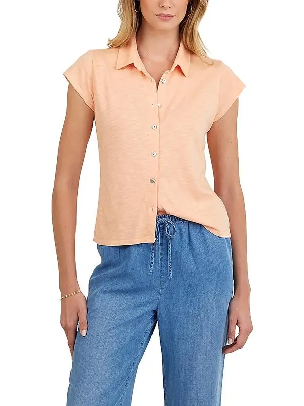 Bella Dahl Cap Sleeve Button-down Shirt - Golden Blue