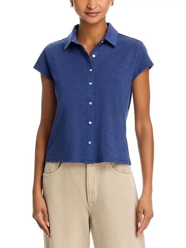 Bella Dahl Cap Sleeve Button-down Shirt - Midnight Surf