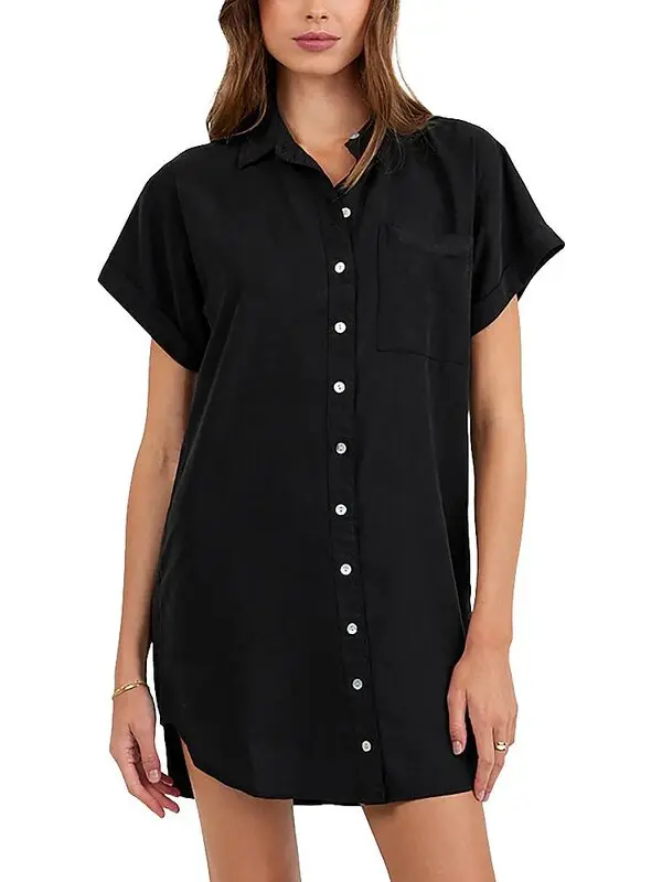 Bella Dahl Roll Sleeve Pocket Shirt Dress - Vintage Black