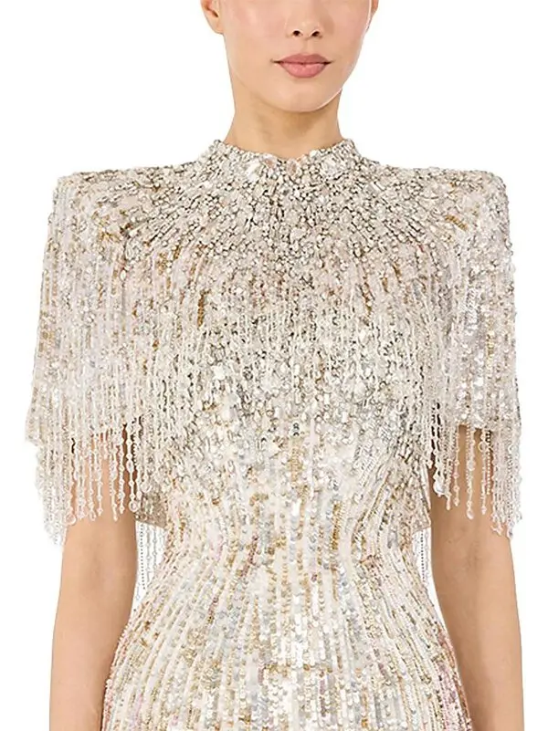 Jenny Packham Ellen Mock Neck Beaded Capelet Top - Ivory
