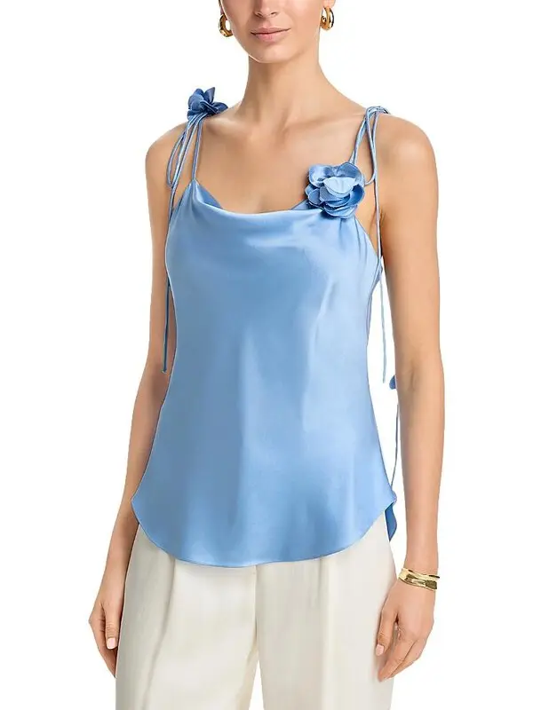 Cinq À Sept Trailing Flower Marta Silk Camisole Top - Blue Wisteria