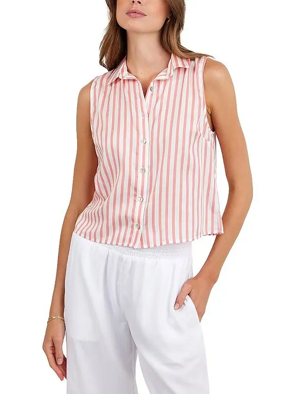 Bella Dahl Clean Sleeveless Button-down Top - Wild Coral Stripe