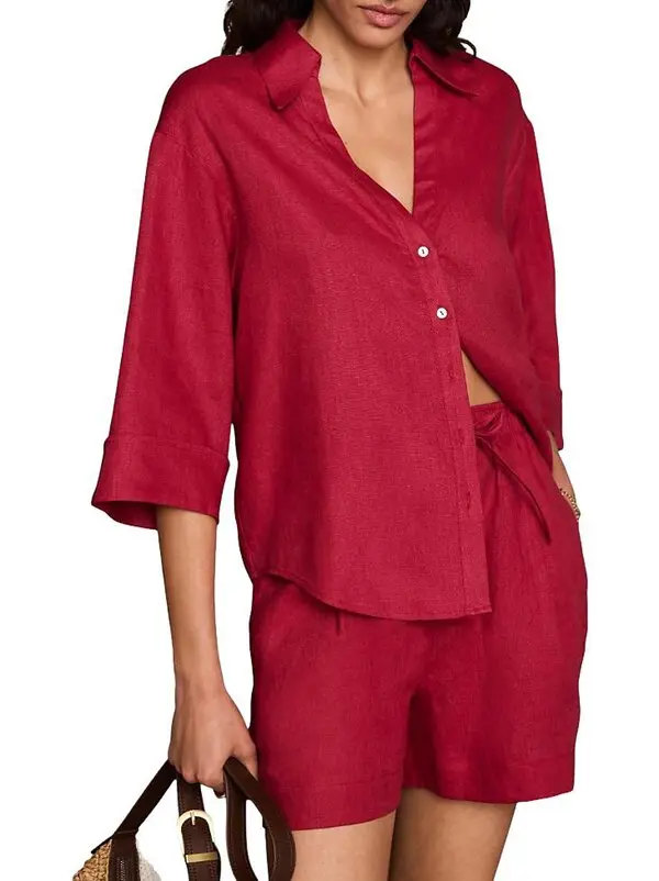 Mint Velvet Linen Resort Shirt - Red