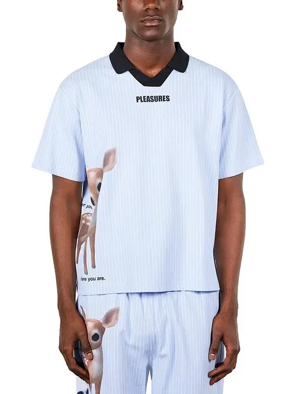 PLEASURES Relaxed Fit Wherever You Go Graphic Polo Shirt - Blue