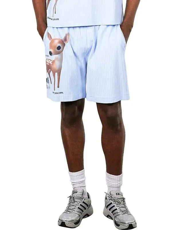PLEASURES 7" Deer Graphic Shorts - Blue
