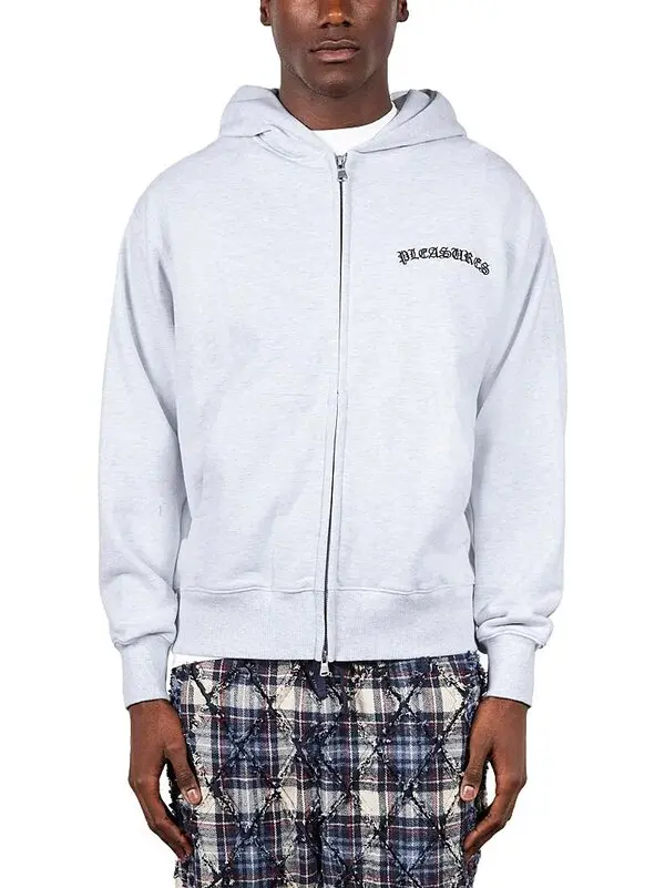 PLEASURES Relaxed Fit Logo Zip Hoodie - Heather