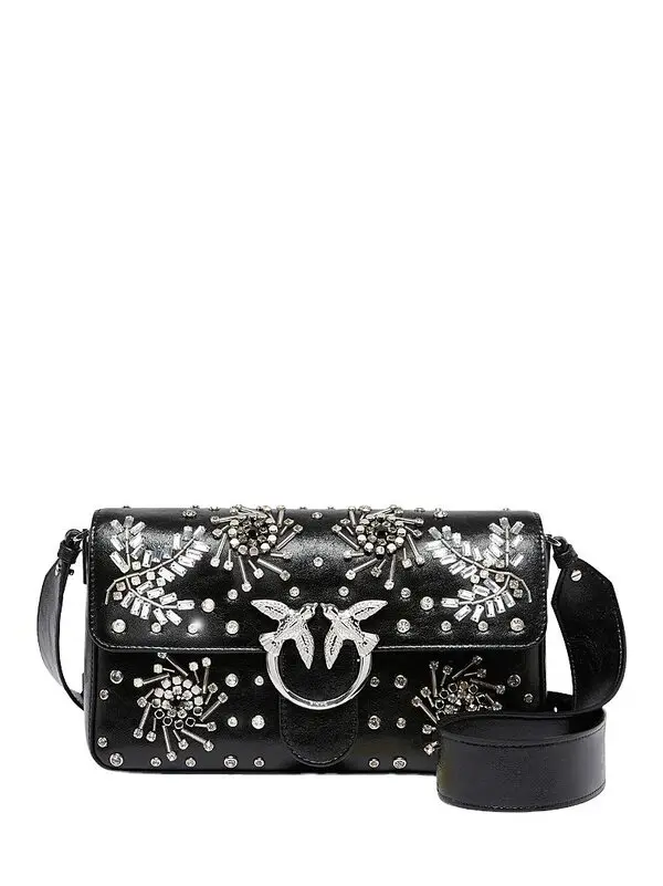 Pinko Love Slouchy Classic Embellished Leather Shoulder Bag - Zn