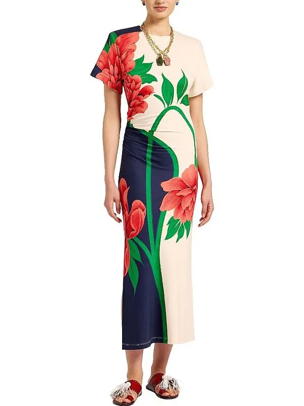 La DoubleJ Lela Midi Dress - Queen Peony Placee Blue