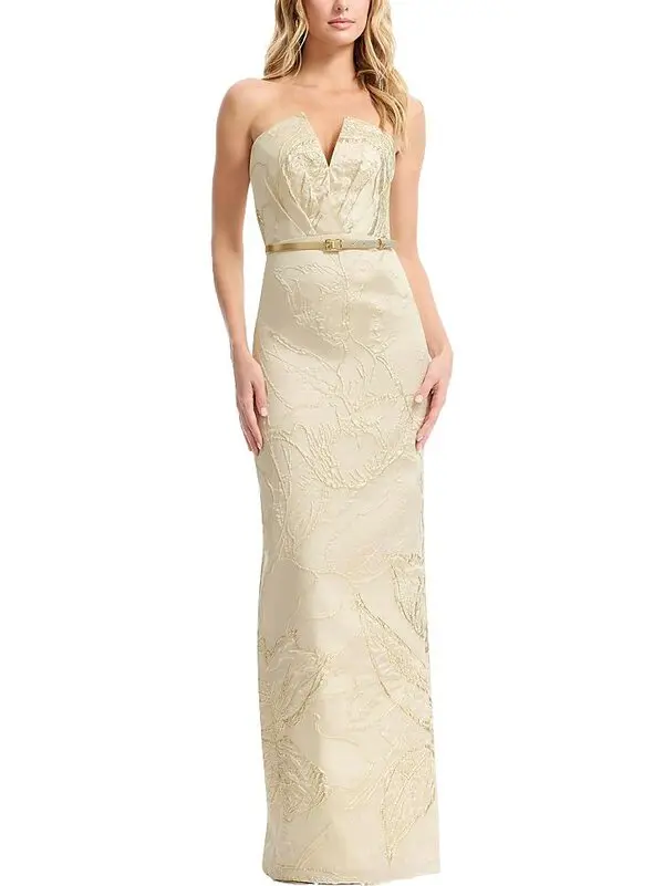 Dress The Population Draped Belted Sheath Gown - Champagne