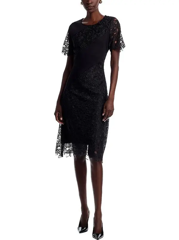 Misook Woven Mixed Media Midi Dress - Black