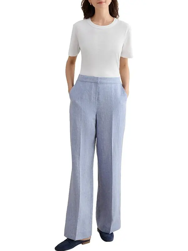HOBBS LONDON Petite Estella Wide-leg Linen Pants - Blue White
